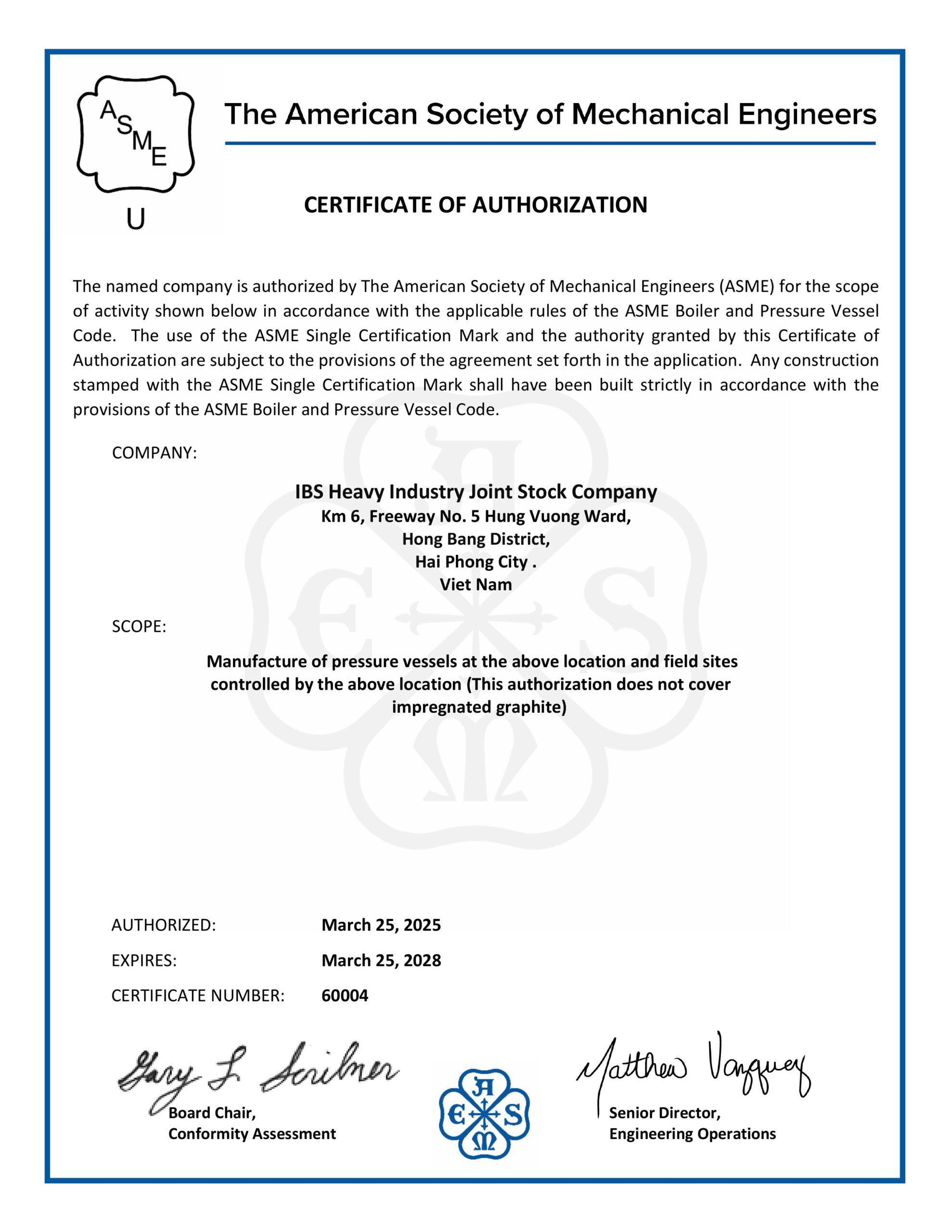 ASME Certification – IBS HEAVY INDUSTRY